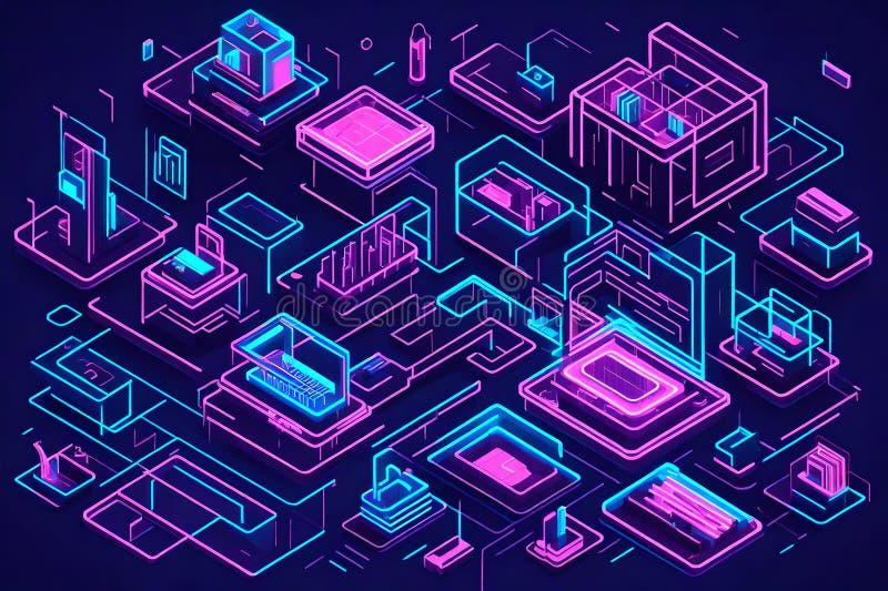 Isometric Illustration of Advanced Tech on a Solid Blue Background with ...