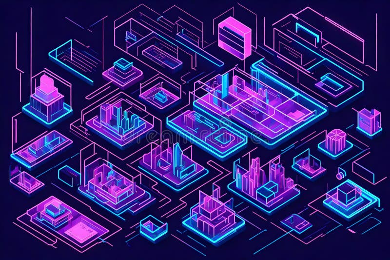Isometric Illustration of Advanced Tech on a Solid Blue Background with ...