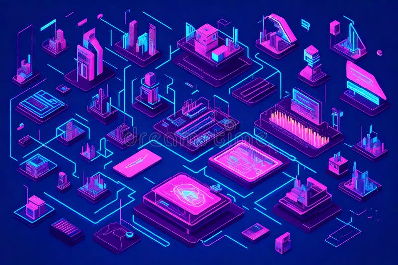 Isometric Illustration of Advanced Tech on a Solid Blue Background with ...