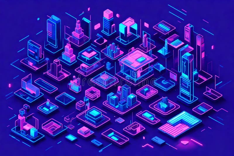 Isometric Illustration of Advanced Tech on a Solid Blue Background with ...
