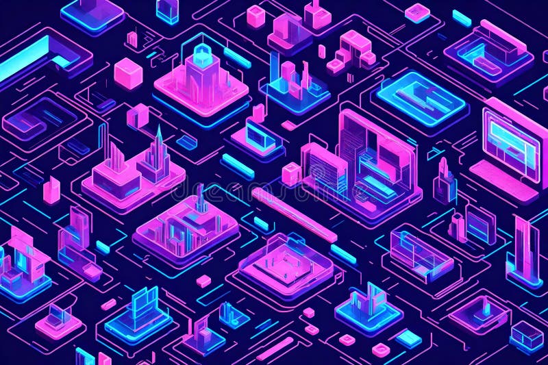 Isometric Illustration of Advanced Tech on a Solid Blue Background with ...