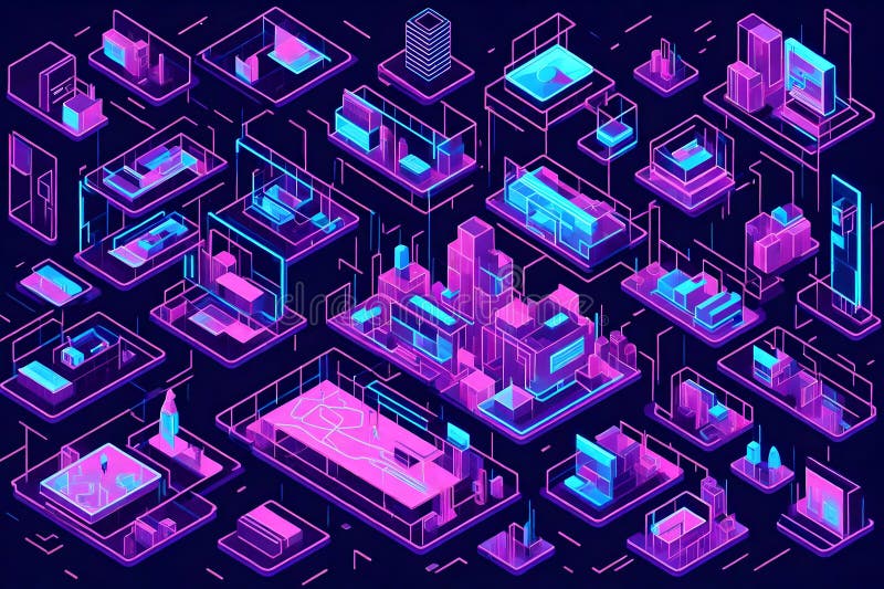 Isometric Illustration of Advanced Tech on a Solid Blue Background with ...