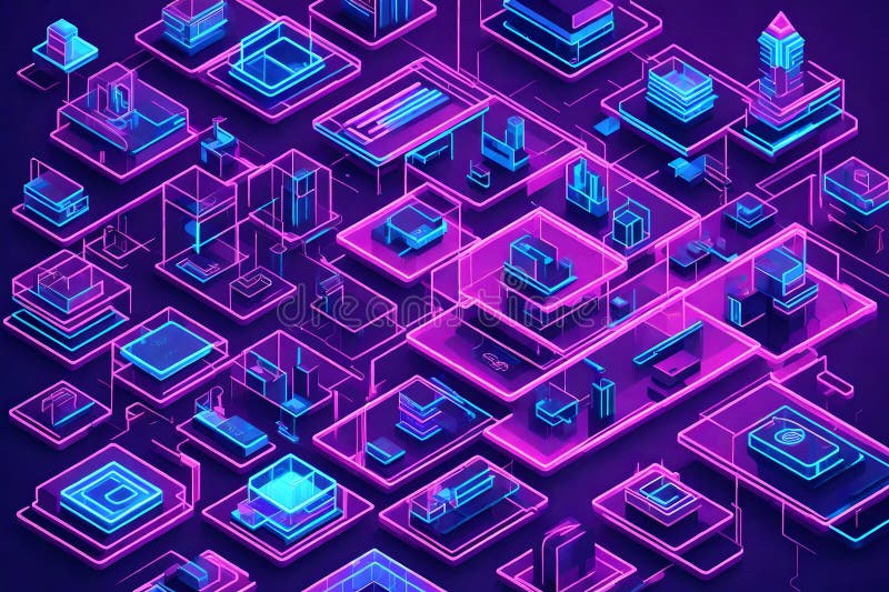 Isometric Illustration of Advanced Tech on a Solid Blue Background with ...