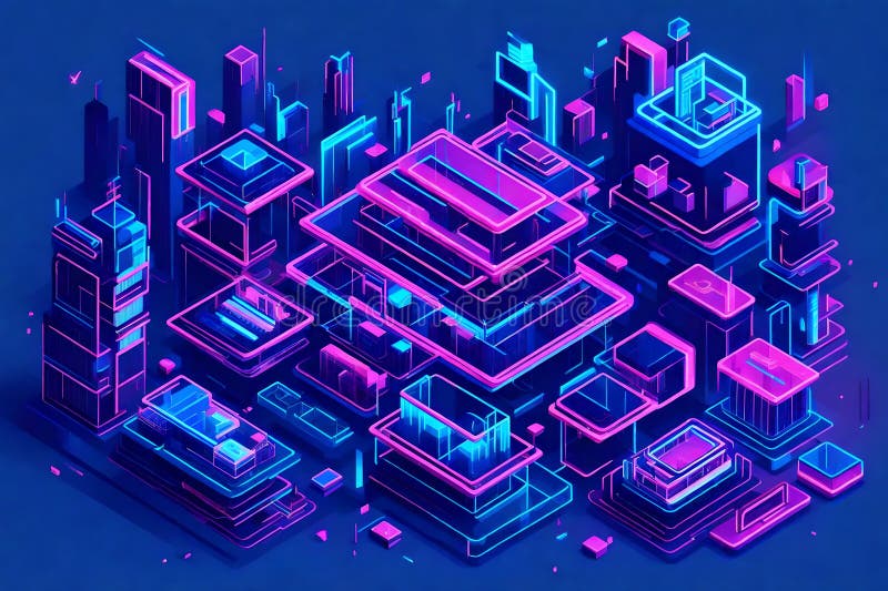 Isometric Illustration of Advanced Tech on a Solid Blue Background with ...