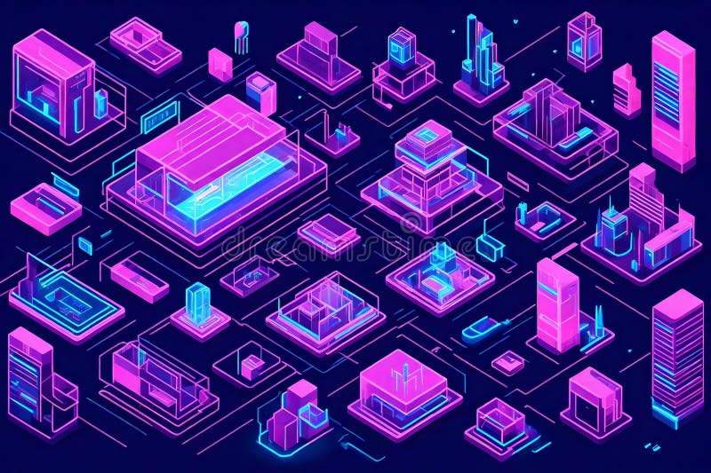 Isometric Illustration of Advanced Tech on a Solid Blue Background with ...