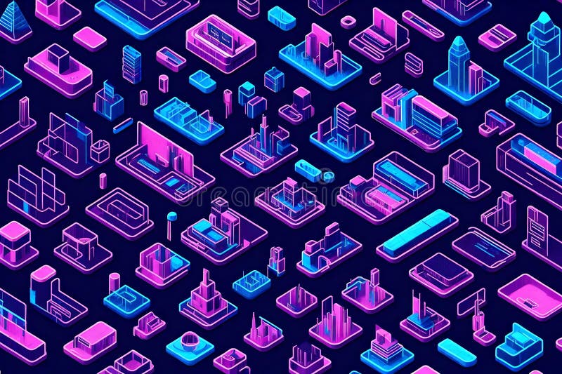 Isometric Illustration of Advanced Technology Against a Solid Blue ...