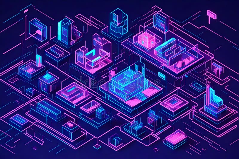 Isometric Illustration of Advanced Technology Against a Solid Blue ...