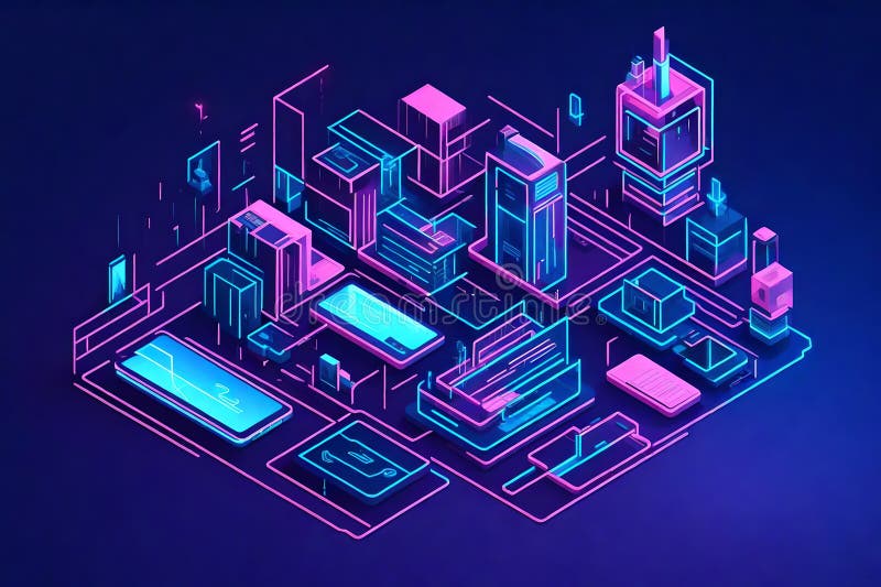 Isometric Illustration of Advanced Technology Against a Solid Blue ...