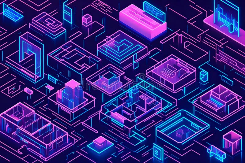 Isometric Illustration of Advanced Technology Set Against a Solid Blue ...