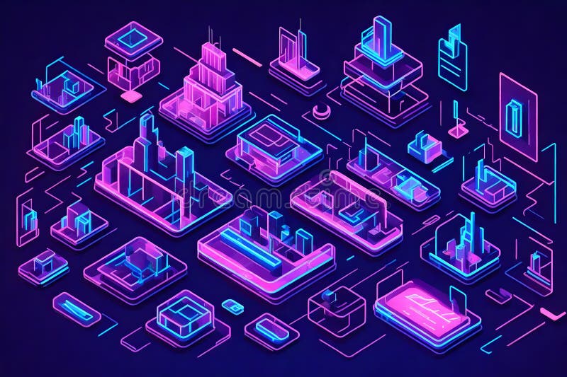 Isometric Illustration of Advanced Technology on a Solid Blue ...