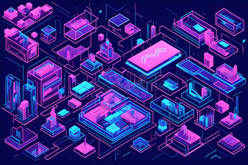 Isometric Illustration of Advanced Technology on a Solid Blue ...