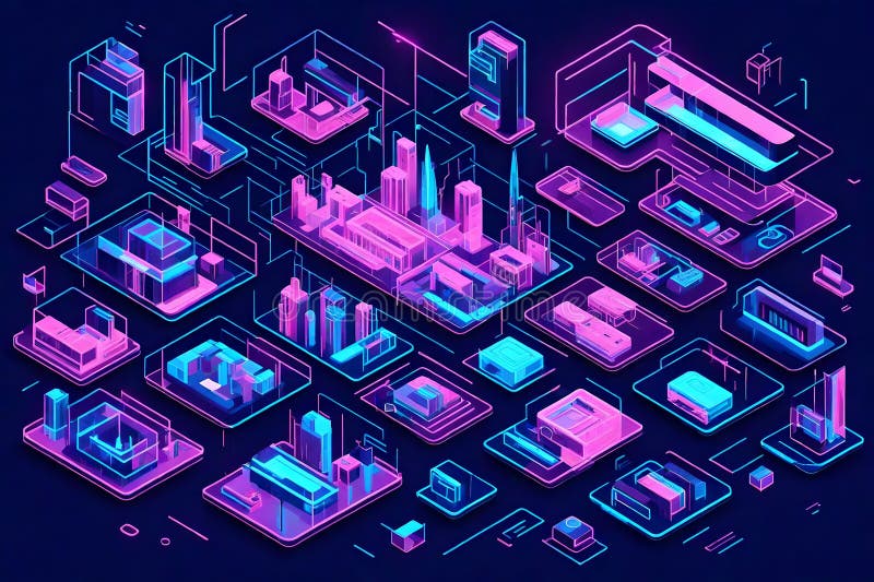 Isometric Illustration of Advanced Technology on a Solid Blue ...