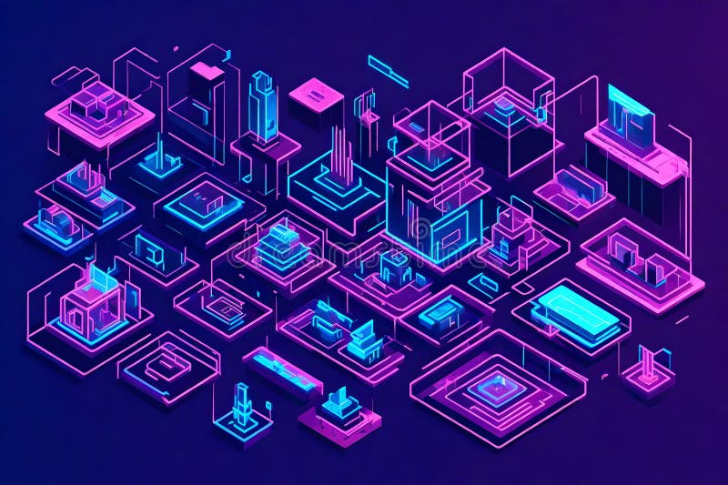 Isometric Illustration of Advanced Technology on a Solid Blue ...