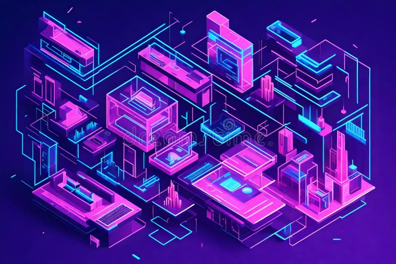 Isometric Illustration of Advanced Technology on a Solid Blue ...