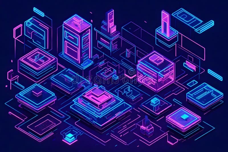 Isometric Illustration of Advanced Technology on a Solid Blue ...