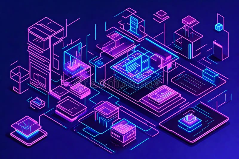 Isometric Illustration of Advanced Technology on a Solid Blue ...