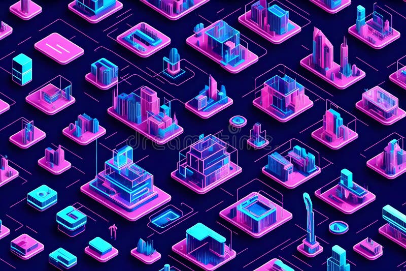 Isometric Illustration of Advanced Technology on a Solid Blue ...