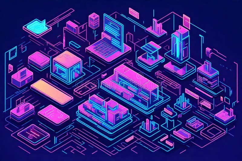 Isometric Illustration of Advanced Technology on a Solid Blue ...