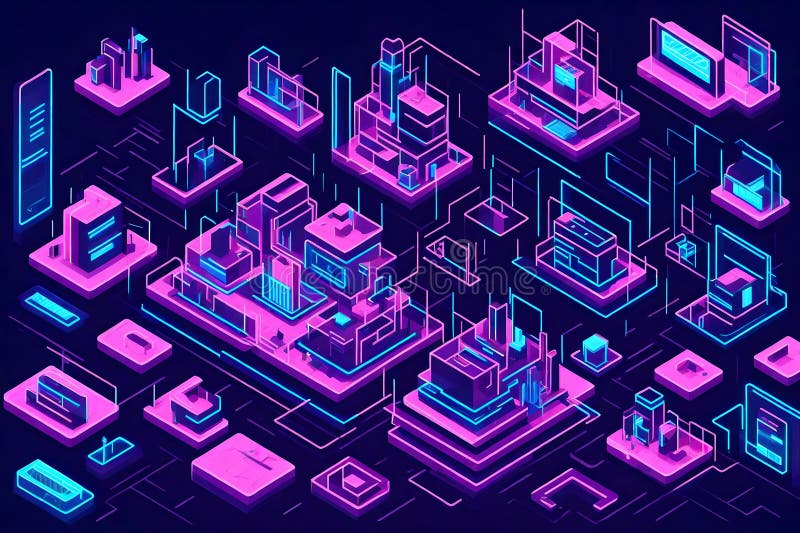 Isometric Illustration of Advanced Technology on a Solid Blue ...