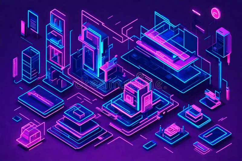 Isometric Illustration of Advanced Technology on a Solid Blue ...