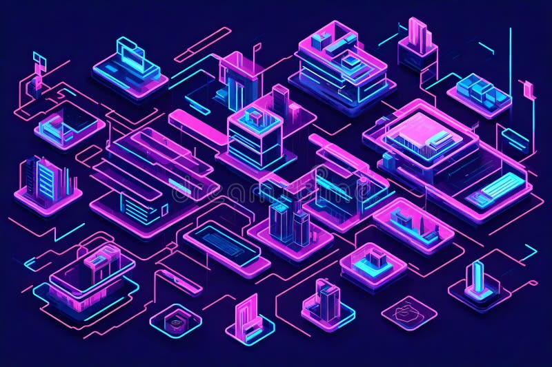 Isometric Illustration of Advanced Technology on a Solid Blue ...