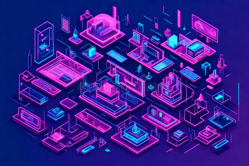 Isometric Illustration of Advanced Technology on a Solid Blue ...