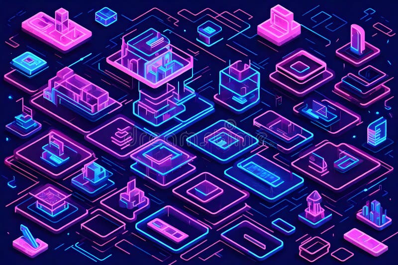 Isometric Illustration of Advanced Technology on a Solid Blue ...