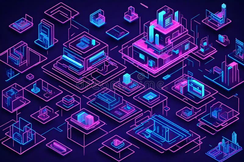 Isometric Illustration of Advanced Technology on a Solid Blue ...