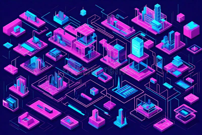 Isometric Illustration of Advanced Technology on a Solid Blue ...