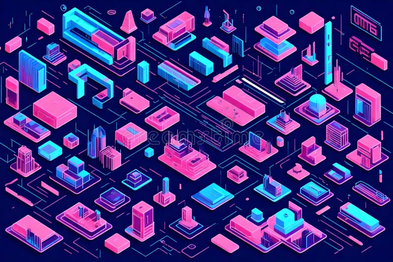 Isometric Illustration of Advanced Technology on a Solid Blue ...