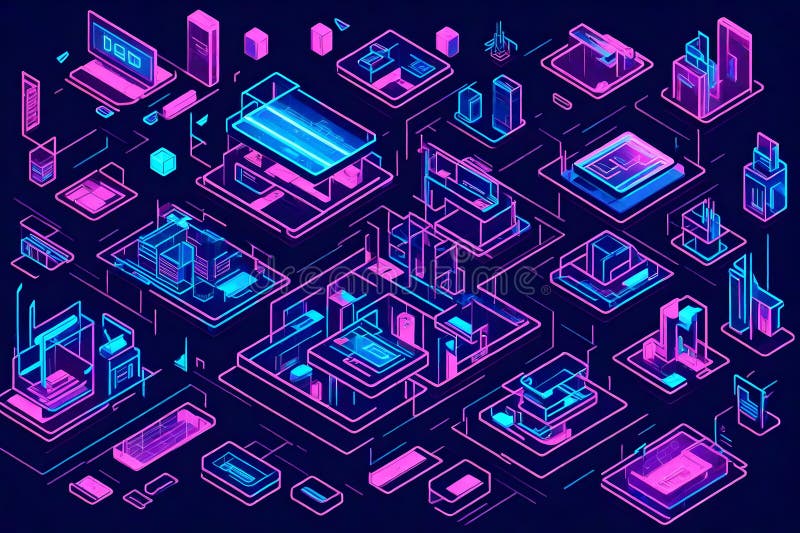 Isometric Illustration of Advanced Technology on a Solid Blue ...