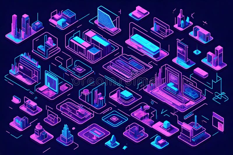 Isometric Illustration of Advanced Technology on a Solid Blue ...