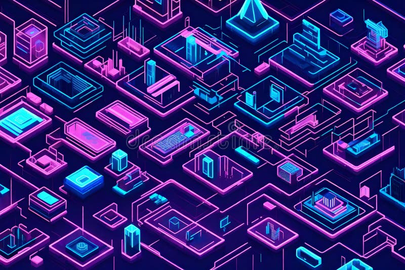 Isometric Illustration of Advanced Technology on a Solid Blue ...