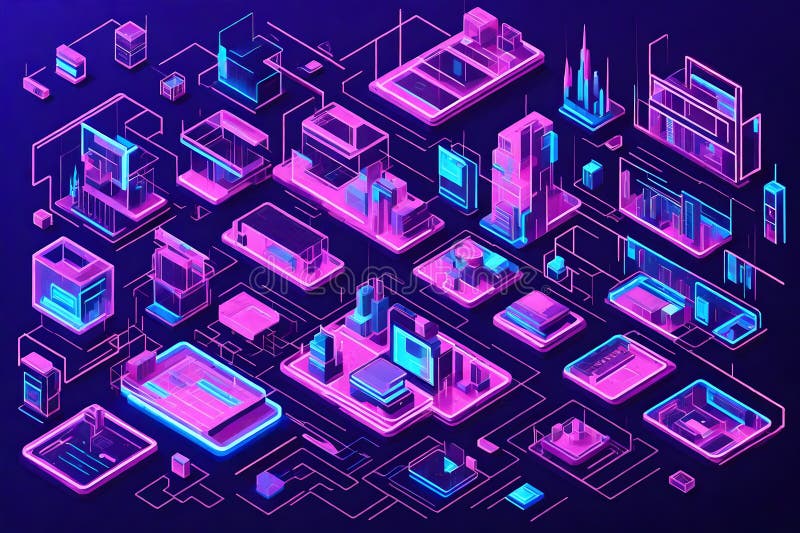 Isometric Illustration of Advanced Technology on a Solid Blue ...