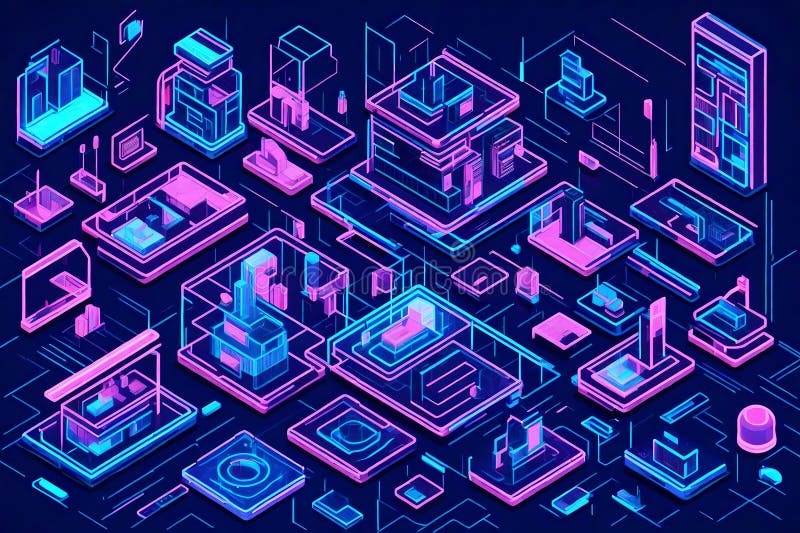 Isometric Illustration of Advanced Technology on a Solid Blue ...