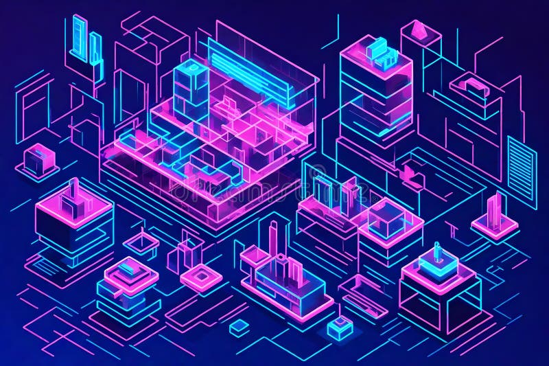 Isometric Illustration of Advanced Technology on a Solid Blue ...