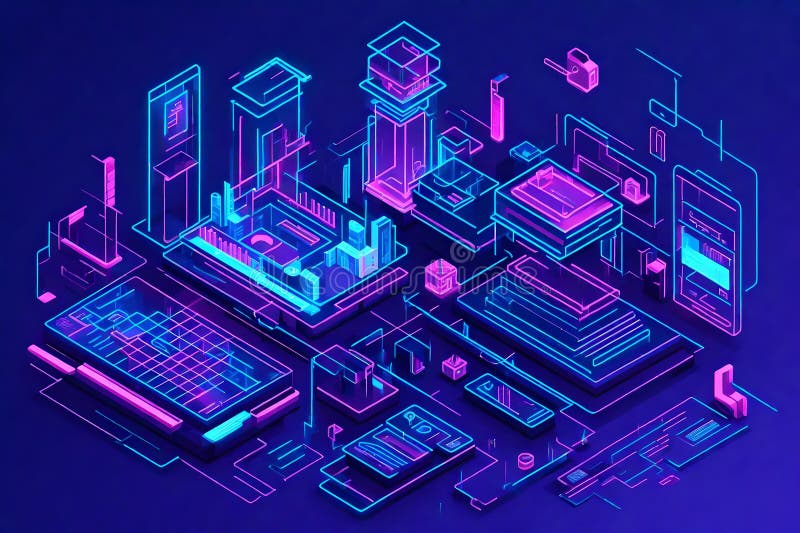 Isometric Illustration of Advanced Technology on a Solid Blue ...