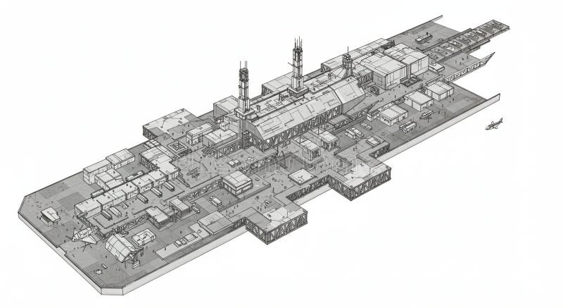 Isometric Illustration of an Aircraft Carrier with Detailed ...