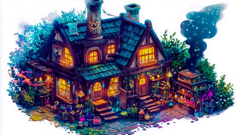 An Isometric Illustration of an Alchemist S Building with a Magical ...