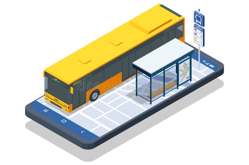 Isometric Illustration of a Bus Stop Designed with a Digital Display ...