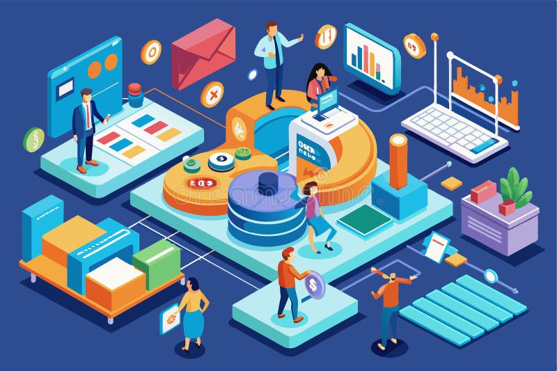 Isometric Illustration of Business Performance Overview with Data ...