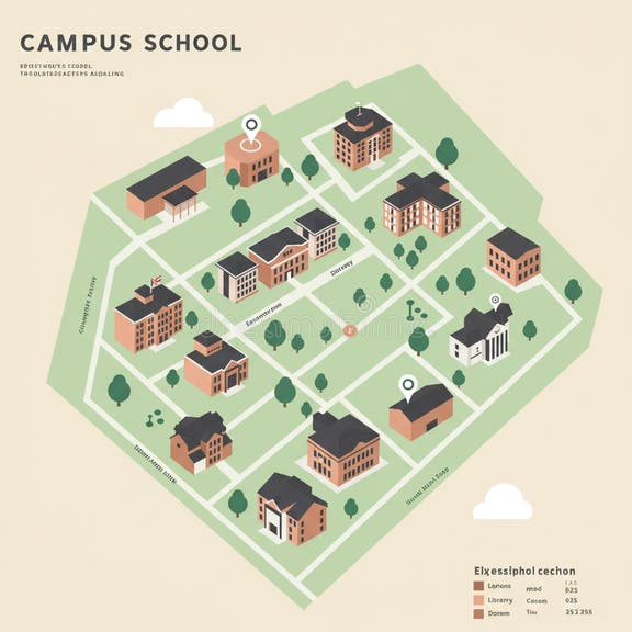 Isometric Illustration of a Campus Layout Featuring Multiple Buildings ...
