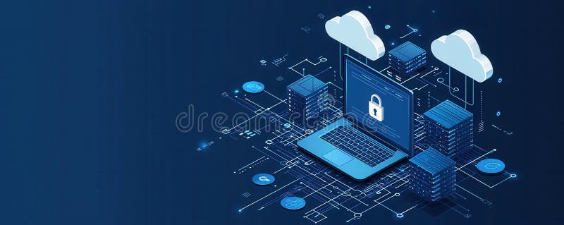 Isometric Illustration of Cloud Computing with Data Security and ...