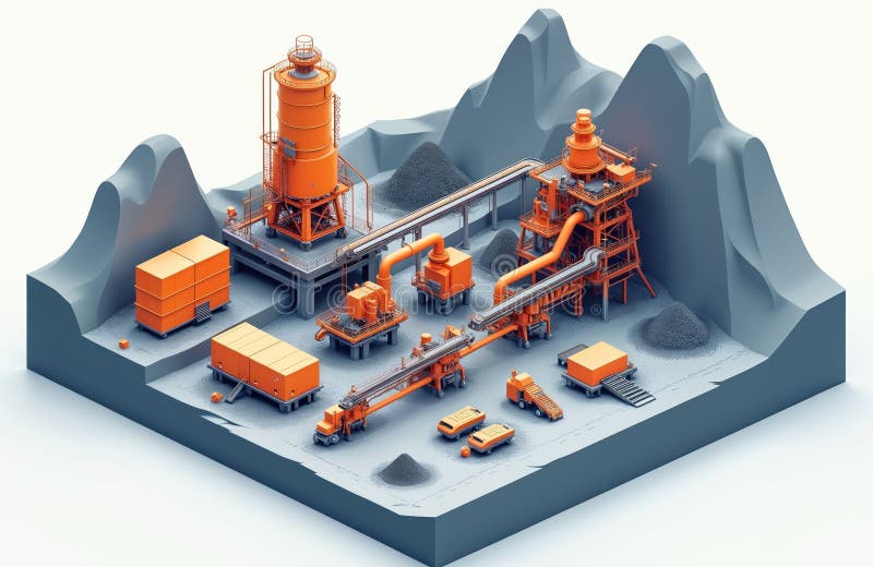 Isometric Illustration of Coal Mine with Soft Tones. Industrial Mining ...