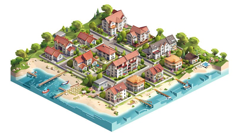Isometric Illustration of a Coastal City with Zoning Regulations for ...