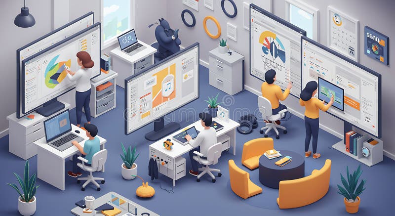 Isometric Illustration: Collaborative Teamwork in a Modern Creative ...