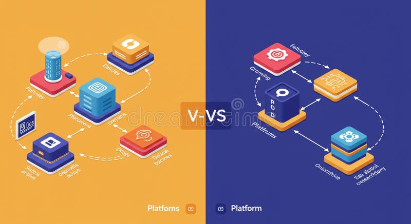 Isometric Illustration Comparing Two AI Platforms on Orange and Blue ...
