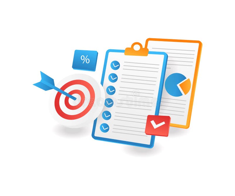 Isometric Illustration Computer Business Target Data Analysis Checklist ...
