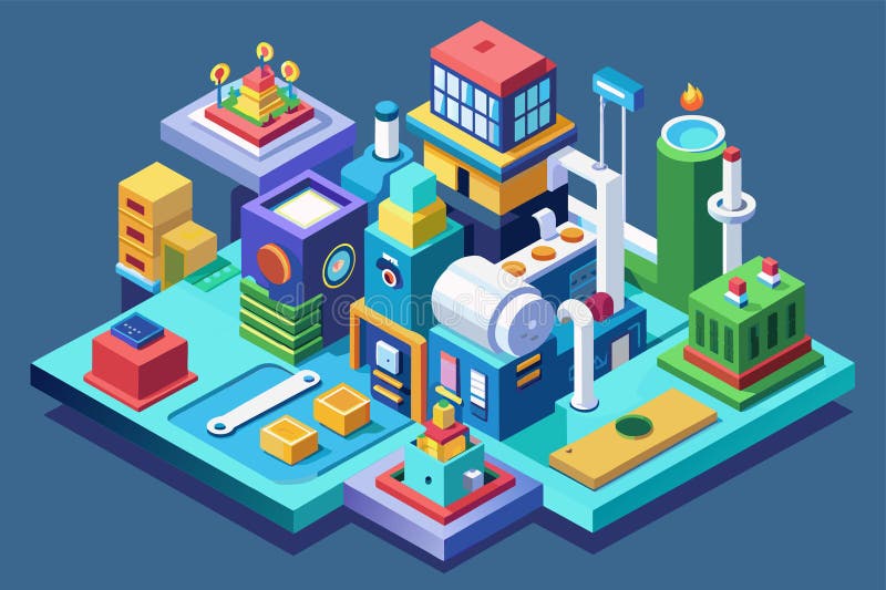 Isometric Illustration On A Computer Screen Displaying A Diverse Array Of Objects Art