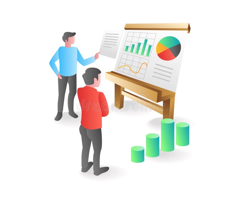 Isometric Illustration Concept. Team Analyzing Business Data Stock Vector - Illustration of ...